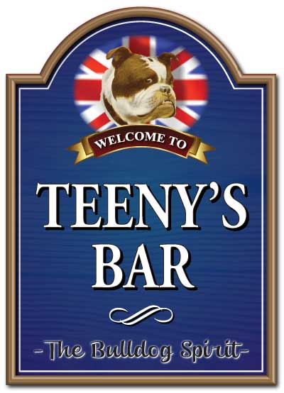 JAF Graphics. Personalised British Bulldog Pub Bar Sign with Shaped Top