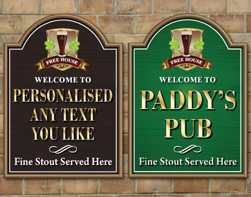 JAF Graphics. Personalised Pub Irish sign with shamrock and Guinness pint