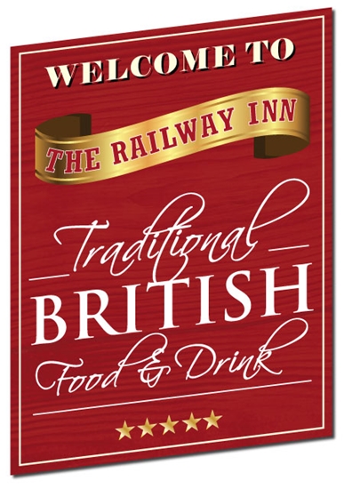 JAF Graphics. Personalised Pub Sign Wood Effect Good Food Drink