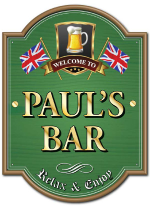 JAF Graphics. Wooden Style Home Bar Sign with British Union Jack Flag