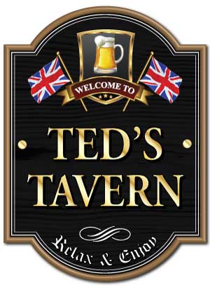 JAF Graphics. Wooden Style Home Bar Sign with British Union Jack Flag