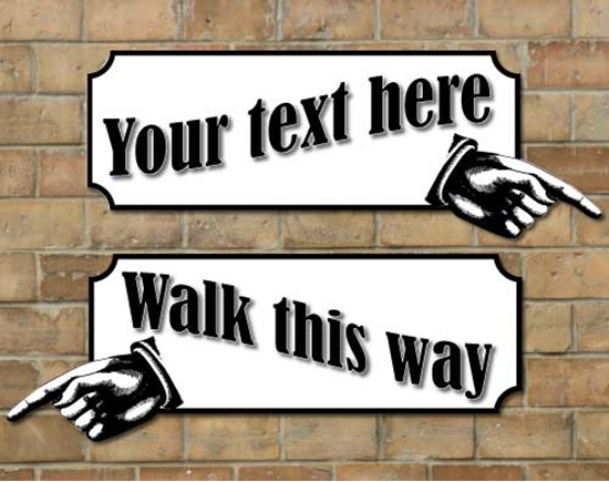 JAF Graphics. Vintage Antique style pointing finger sign