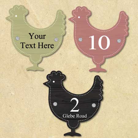 JAF Graphics. Unique Chicken Shaped House Number Sign