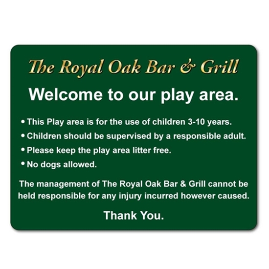 JAF Graphics. Custom Play Area Rules Sign