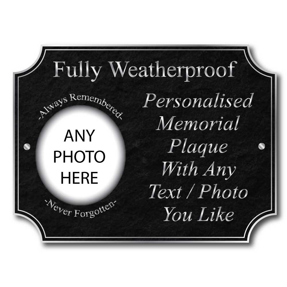 JAF Graphics. Scalloped Corner Stone Effect Photo Memorial Sign