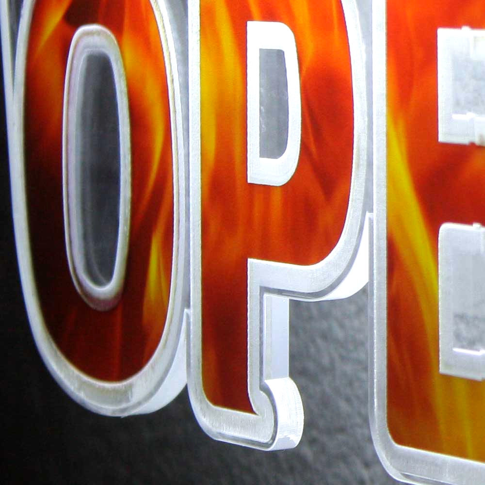 JAF Graphics. LED Open Sign, Flame Effect Text