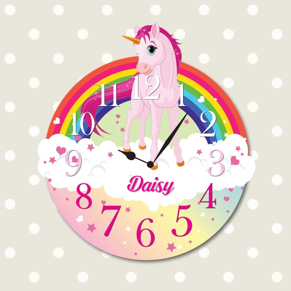 JAF Graphics. Cute Unicorn Personalised Girls Bedroom Clock