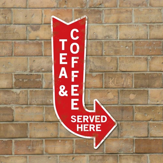JAF Graphics. Tea & Coffee Served Here Arrow Sign