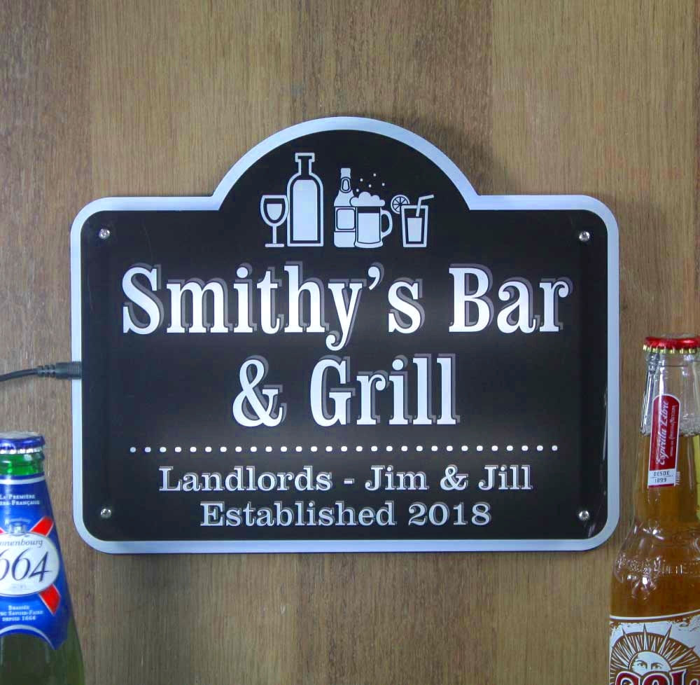 JAF Graphics. Wall mounted light up bar sign