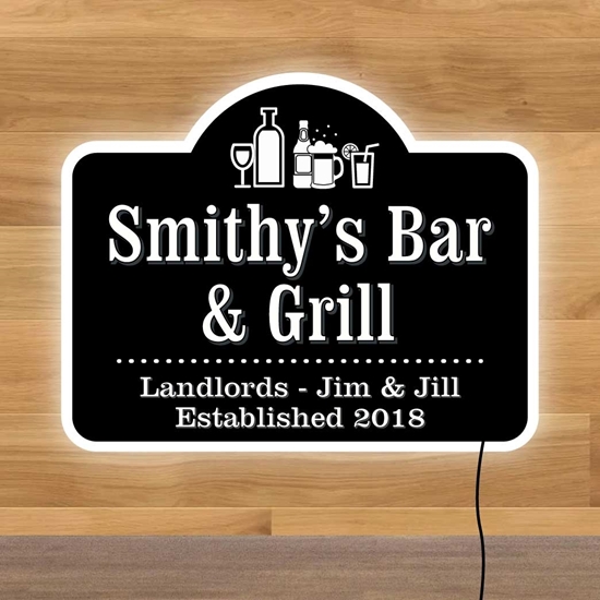 JAF Graphics. Wall mounted light up bar sign