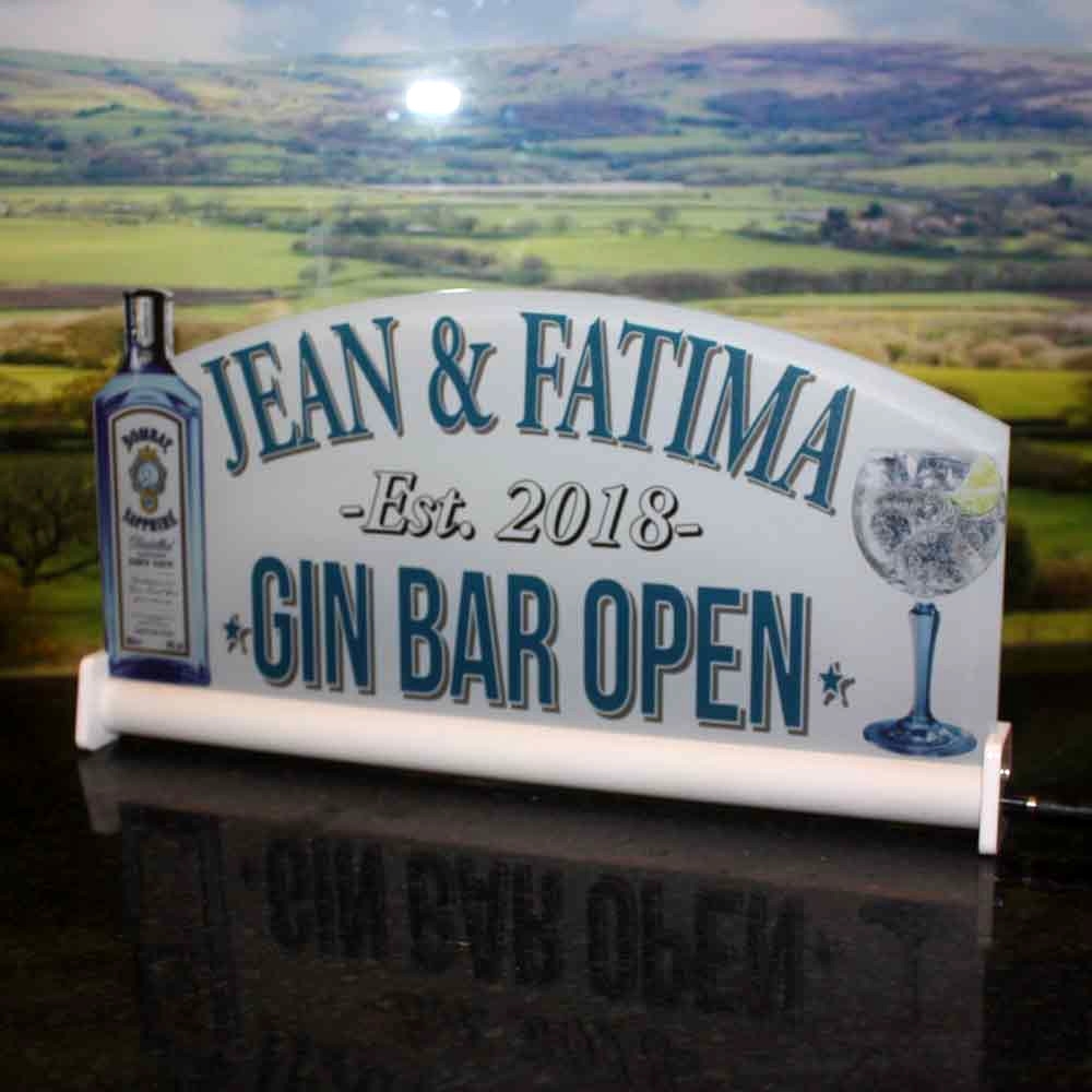 JAF Graphics. LED Light up Gin Bar Open Sign
