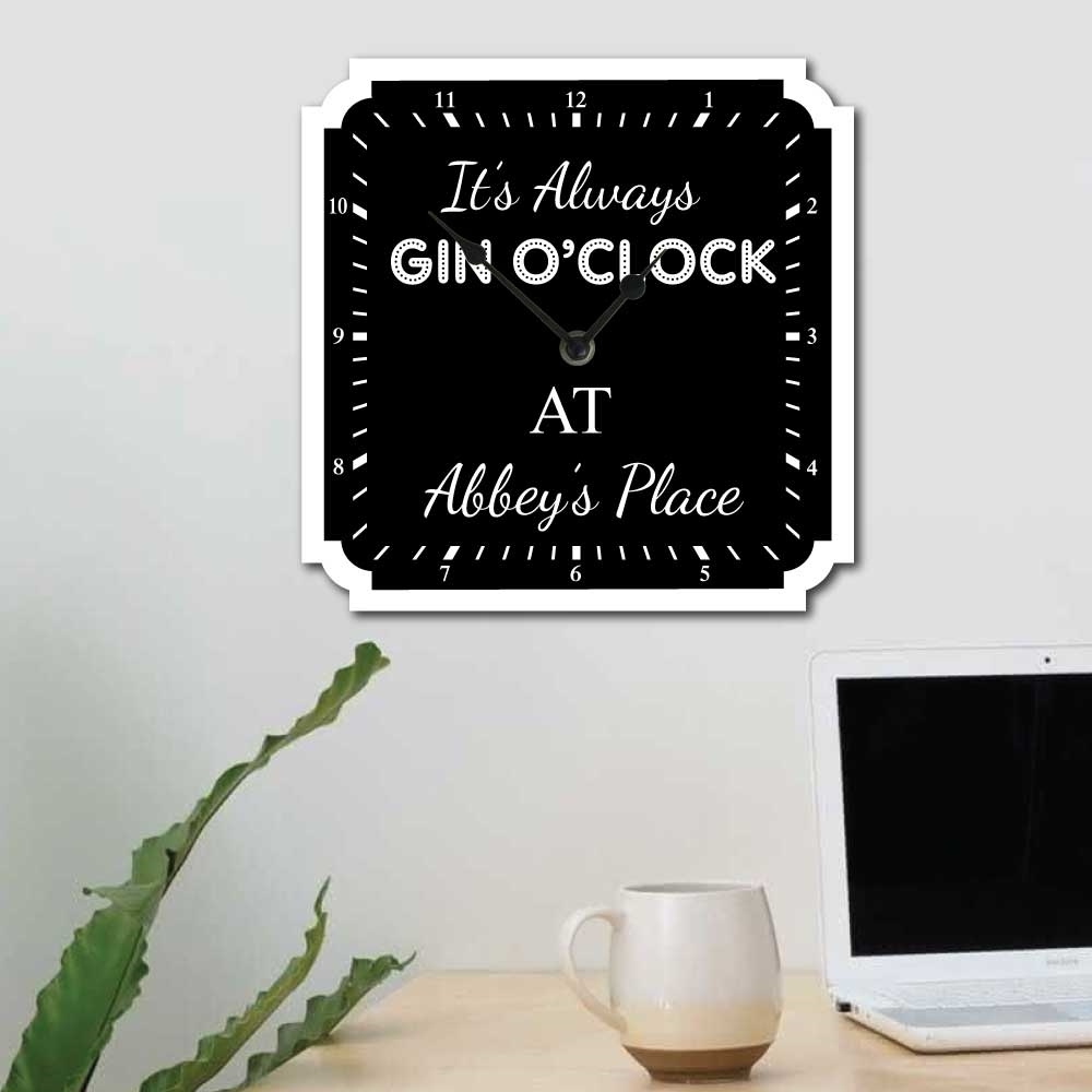 JAF Graphics. Personalised Gin O'clock Wall Clock Home Bar Gin Clock