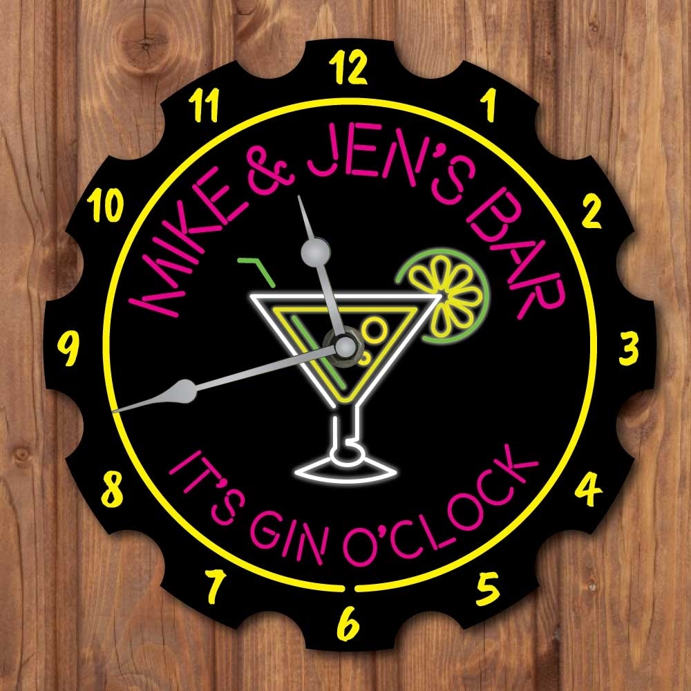 JAF Graphics. Personalised Gin Bar Neon Style Clock