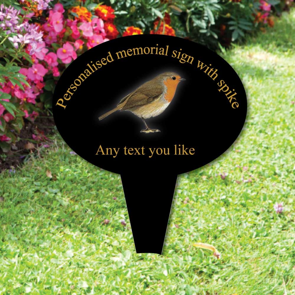 JAF Graphics. Personalised Robin memorial plaque + spike