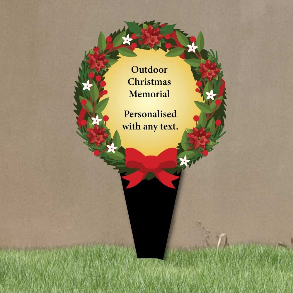 JAF Graphics. Personalised Christmas Wreath Memorial Plaque Grave Sign