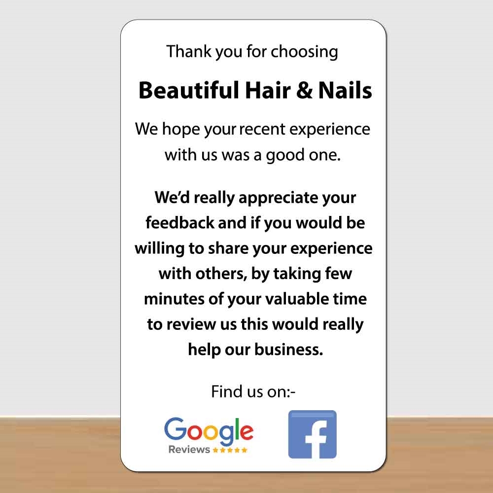 JAF Graphics. Personalised Business Feedback Review Sign