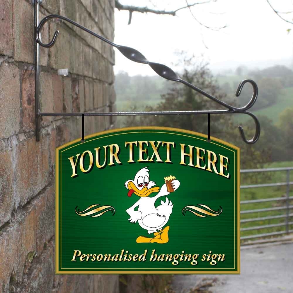 JAF Graphics. Personalised Home Bar Hanging Pub Sign with duck logo