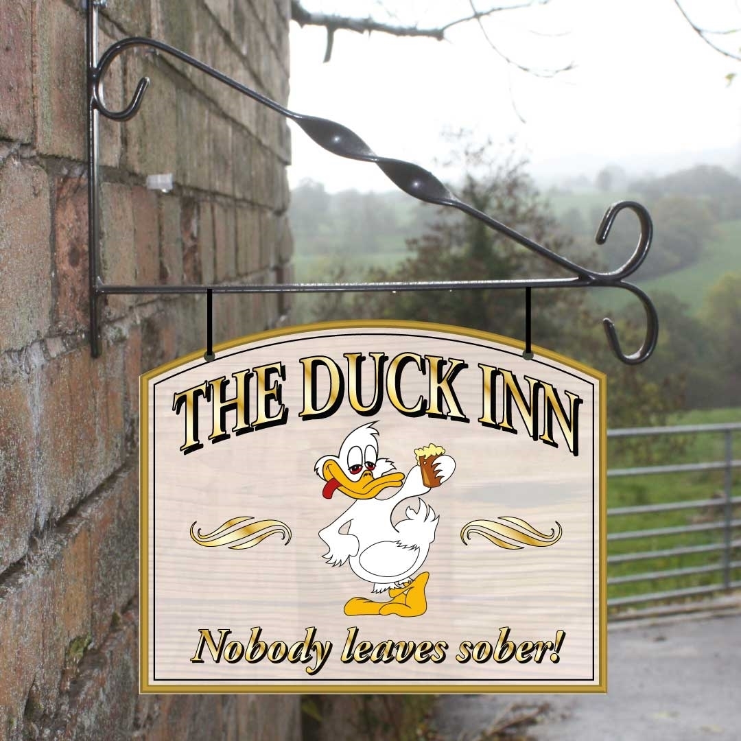 JAF Graphics. Personalised Home Bar Hanging Pub Sign with duck logo
