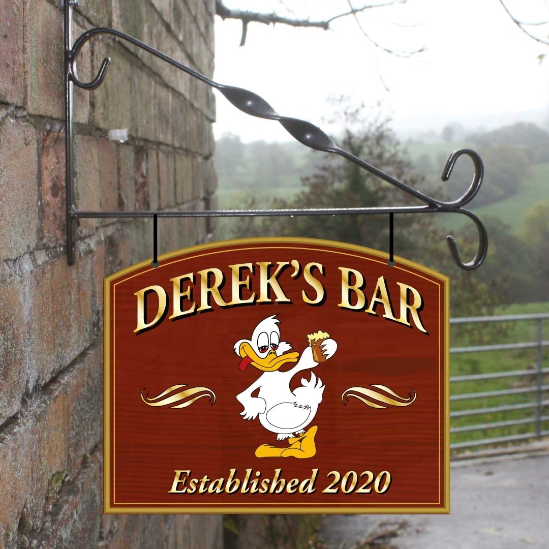 JAF Graphics. Personalised Home Bar Hanging Pub Sign with duck logo