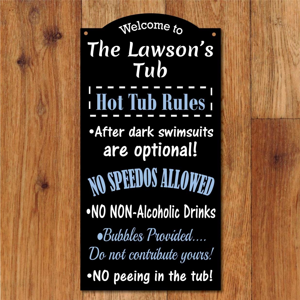 JAF Graphics Personalised Hot Tub Rules Hanging Plaque