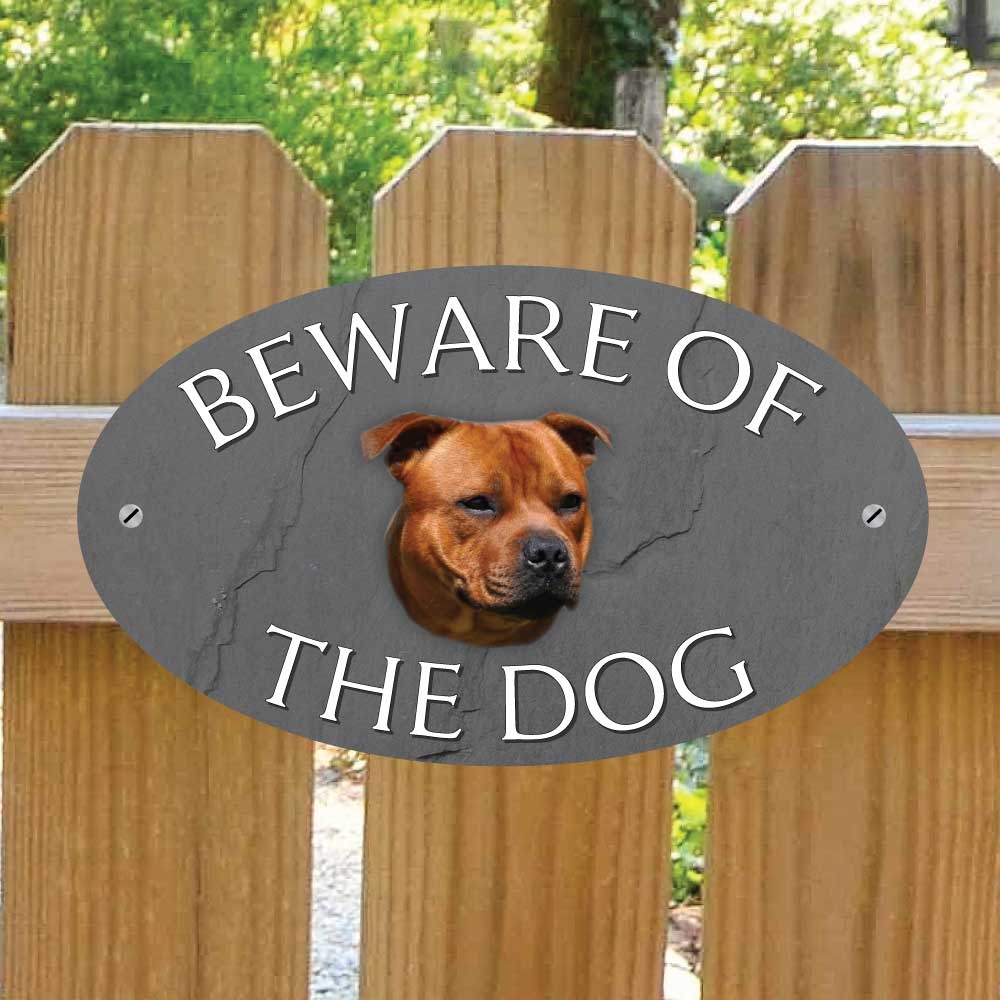 JAF Graphics. Red Staffordshire Bull Terrier Beware of The Dog Sign