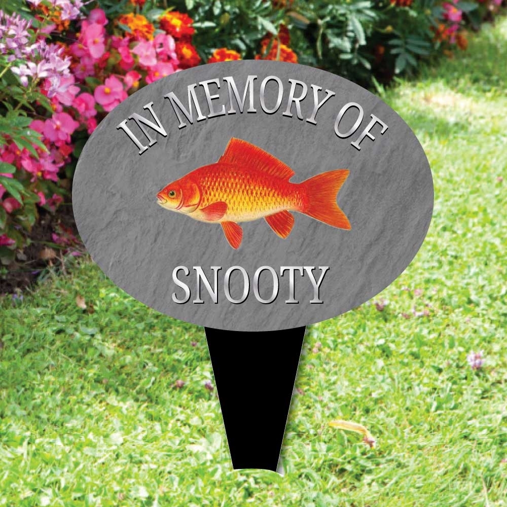 JAF Graphics. Personalised GOLD FISH memorial plaque