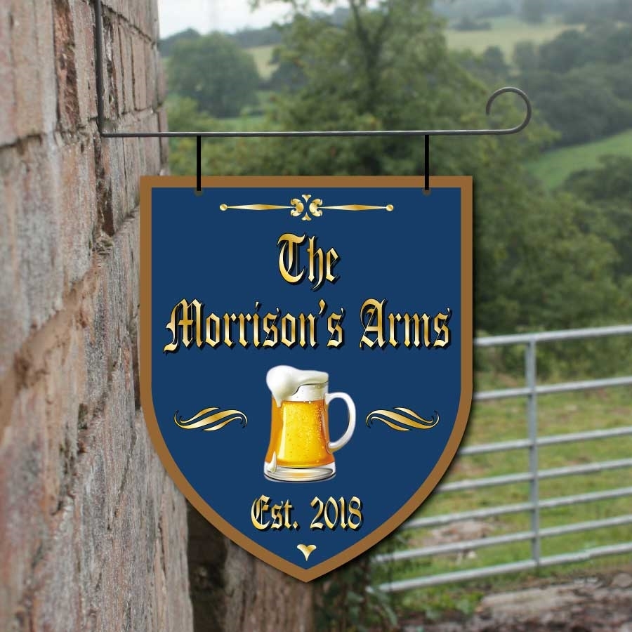 JAF Graphics. Shield Shaped Personalised Home Bar Hanging Sign