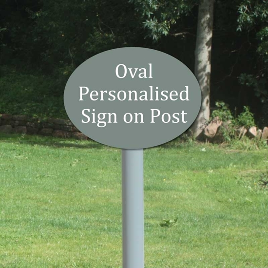 JAF Graphics. Personalised Oval Sign On Post