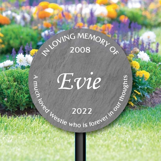 JAF Graphics. Outdoor Round Memorial Grave Plaque with picture and STAKE