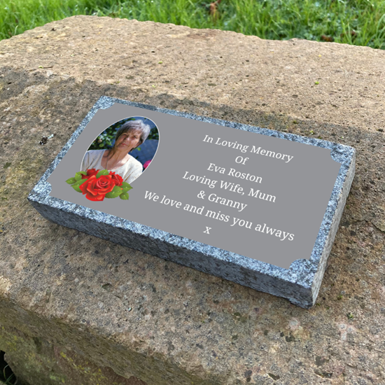 JAF Graphics. Outdoor Cremation Rose Memorial Grave Stone and Plaque
