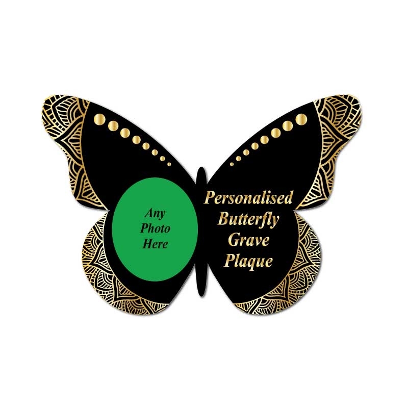 JAF Graphics. Butterfly Outdoor Photo Grave Marker Plaque with text