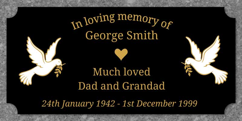JAF Graphics. Dove Design Outdoor Cremation Memorial Grave Stone and Plaque
