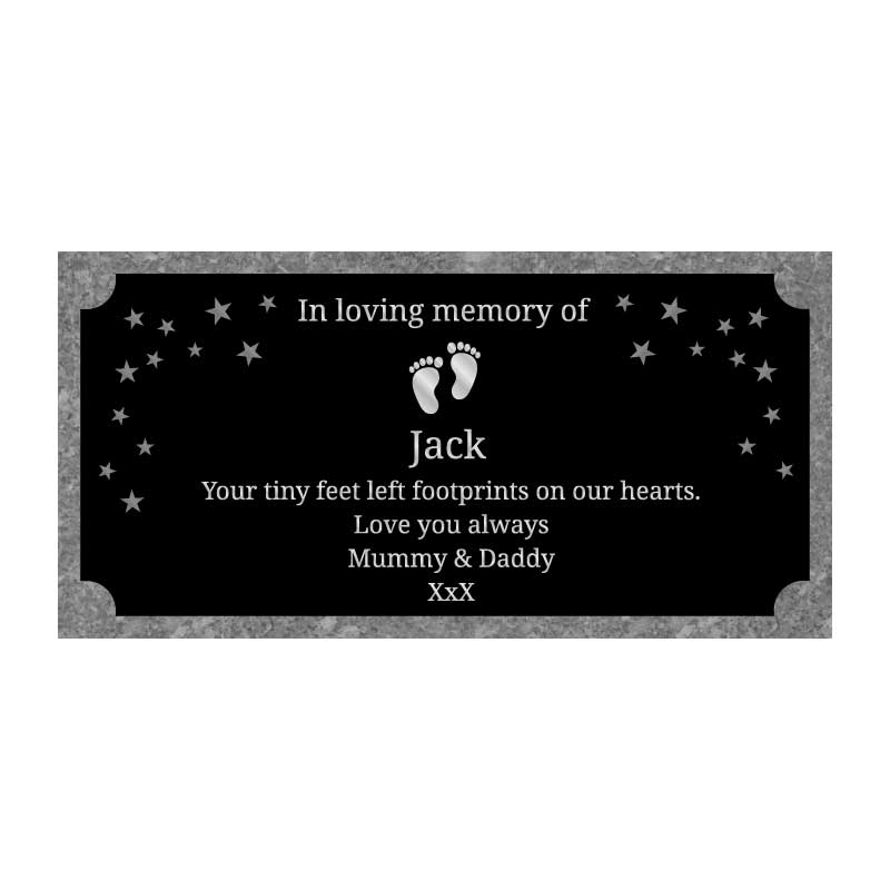 JAF Graphics. Baby Memorial Grave Stone and Plaque With footprint design
