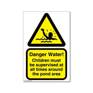 JAF Graphics. Water Pond Danger Sign, Classic Design
