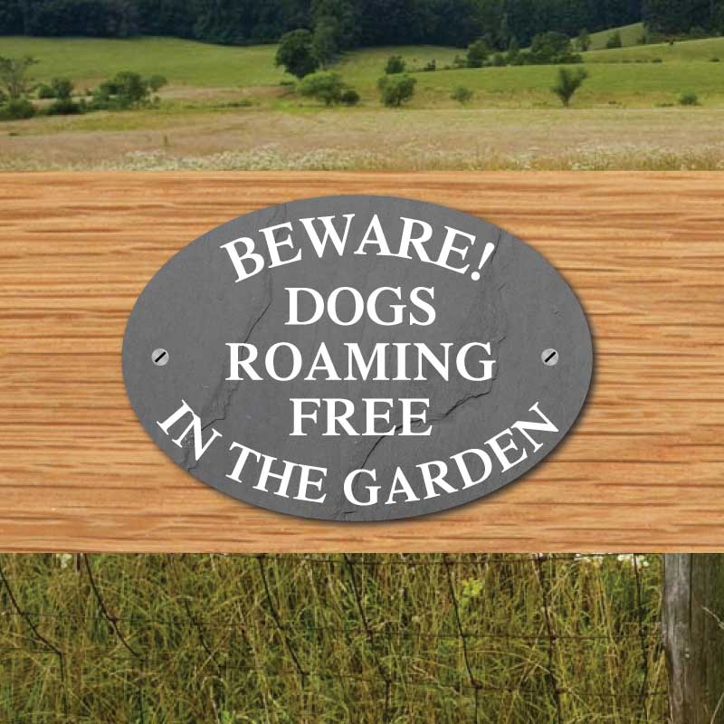 JAF Graphics. Dogs in the garden oval gate sign