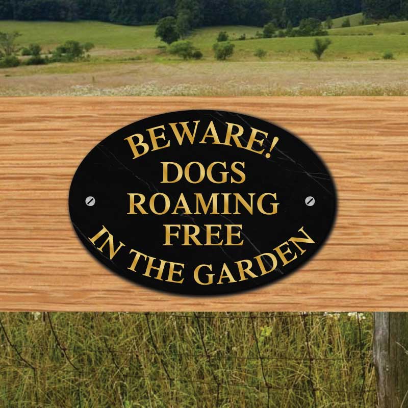 JAF Graphics. Dogs in the garden oval gate sign