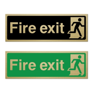 JAF Graphics. Classic Brushed Brass Fire Exit Left Down Arrow Sign
