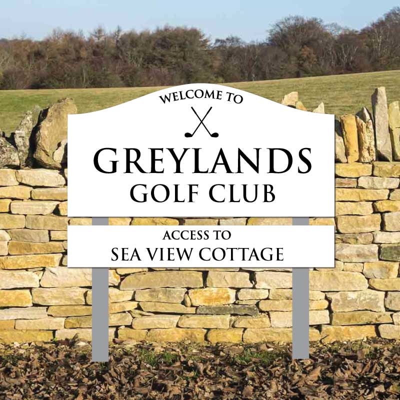 JAF Graphics. Curved Classic Top Entrance Sign on Posts with extra sign