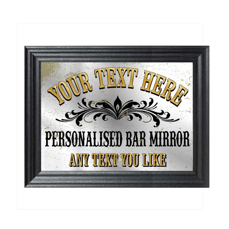 JAF Graphics. Personalised Vintage Style Bar Mirror in black frame