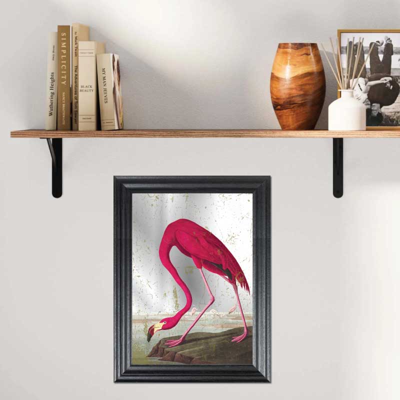 JAF Graphics. Vintage flamingo mirror picture in black frame John James ...